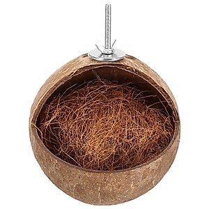 POPETPOP Coconuts Shell Birds Nest Natural Parrot Cage Nest Winter Warm House Hut Hanging Toy for Pet Parakeet Cockatiels Finch Hamster Rat