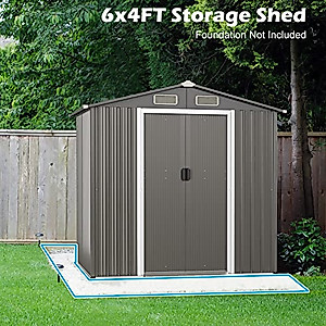 Giantex Outdoor Storage Shed 6 x 4 FT, Double Sliding Door, 4 Front and Back Vent, Galvanized Metal Garden Storage Room, Weather Resistant Tool Storage Shed for Backyard Patio Lawn (Gray)