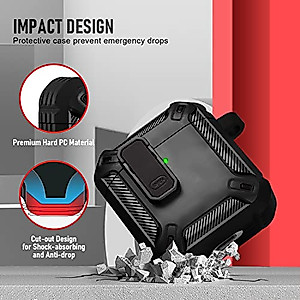 Youskin Airpod 1st Generation Case Secure Lock Clip Case,Carbon Fiber Airpod 1&2 Case Military Armor Series Full-Body Rugged Hard Shell Airpod 2nd Generation Case for Men Women with Keychain,Black