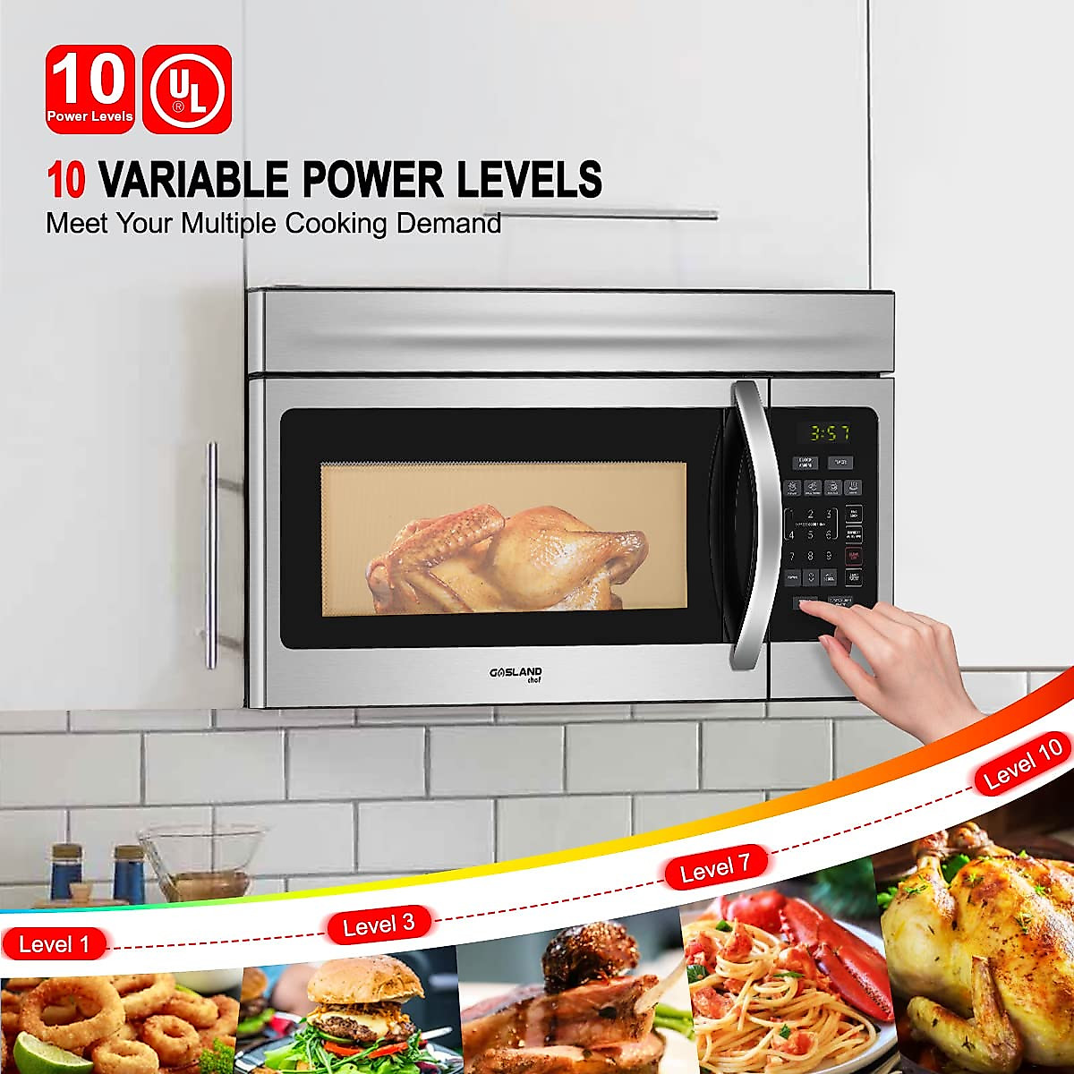 30 Inch Over-the-Range Microwave Oven, GASLAND Chef OTR1603S Over The Stove Microwave Oven with 1.6 Cu. Ft. Capacity, 1000 Watts, 300 CFM in Stainless Steel, 13" Glass Turntable, 120V, Easy Clean