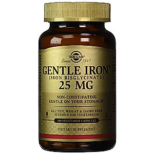 Solgar - Gentle Iron 25 mg Vegetable Capsules 180 Count 3 Pack Easy on Stomach, Promote Red Blood Cell Production.