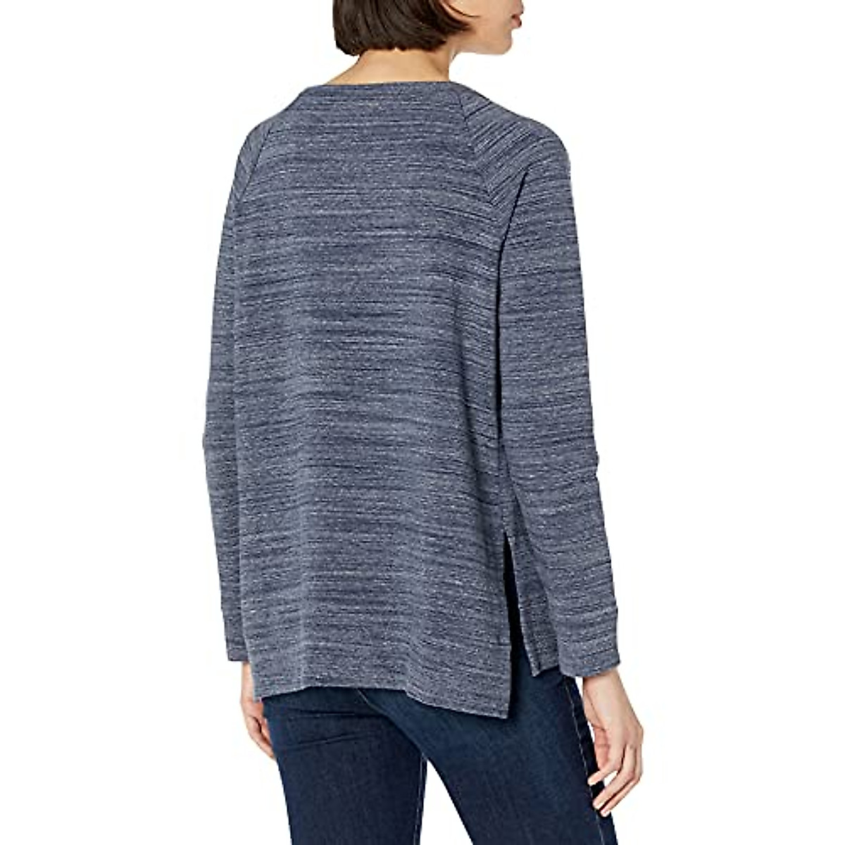 Daily Ritual Women's Oversized Terry Cotton and Modal High-Low Sweatshirt, Navy, Space Dye, Medium