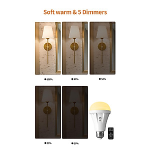 BLUEYE A21 Rechargeable Emergency Light Bulbs,E26 7W 120V,Remote Control&Wall Switch,5V/1A Charging,2700K-6000K,Flicker-Free,Battery Operated Flashlight for Power Outage No Outlet,1Pack