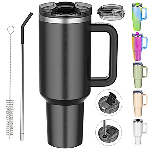 weisidi 40 oz Tumbler With Handle and Straw, Reusable Stainless Steel Insulated Water Bottle,Cupholder Friendly - Travel Mug Iced Coffee Cup for Hot-Cold Coffee and Beverages (Black)