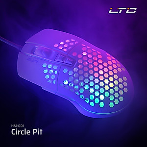 LTC Circle Pit HM-001 RGB Gaming Mouse with 2 Side Buttons, Lightweight Honeycomb Shell, Adjusted 12800DPI, 7 Programmable Buttons, Software Support, White