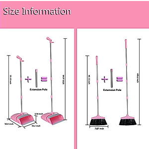 Pink Broom and Dustpan Set, Broom with Dustpan Combo Set for Home Office Kitchen(Pink)