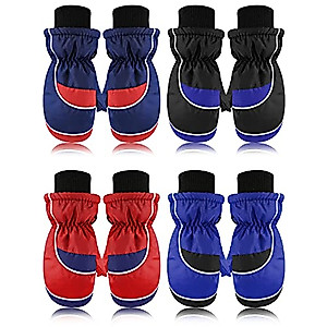 4 Pairs Kids Winter Snow Gloves Mittens Waterproof Warm Ski Gloves Windproof Children Ski Gloves for Boys Girls Cold Weather (Classic Style)