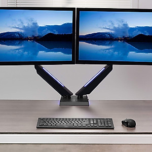 VIVO Premium Dual 17 to 32 inch Gaming Pneumatic Monitor Arms Clamp-on Desk Mount Stand with Blue LED Lights, Max VESA 100x100, Black STAND-GM2BB