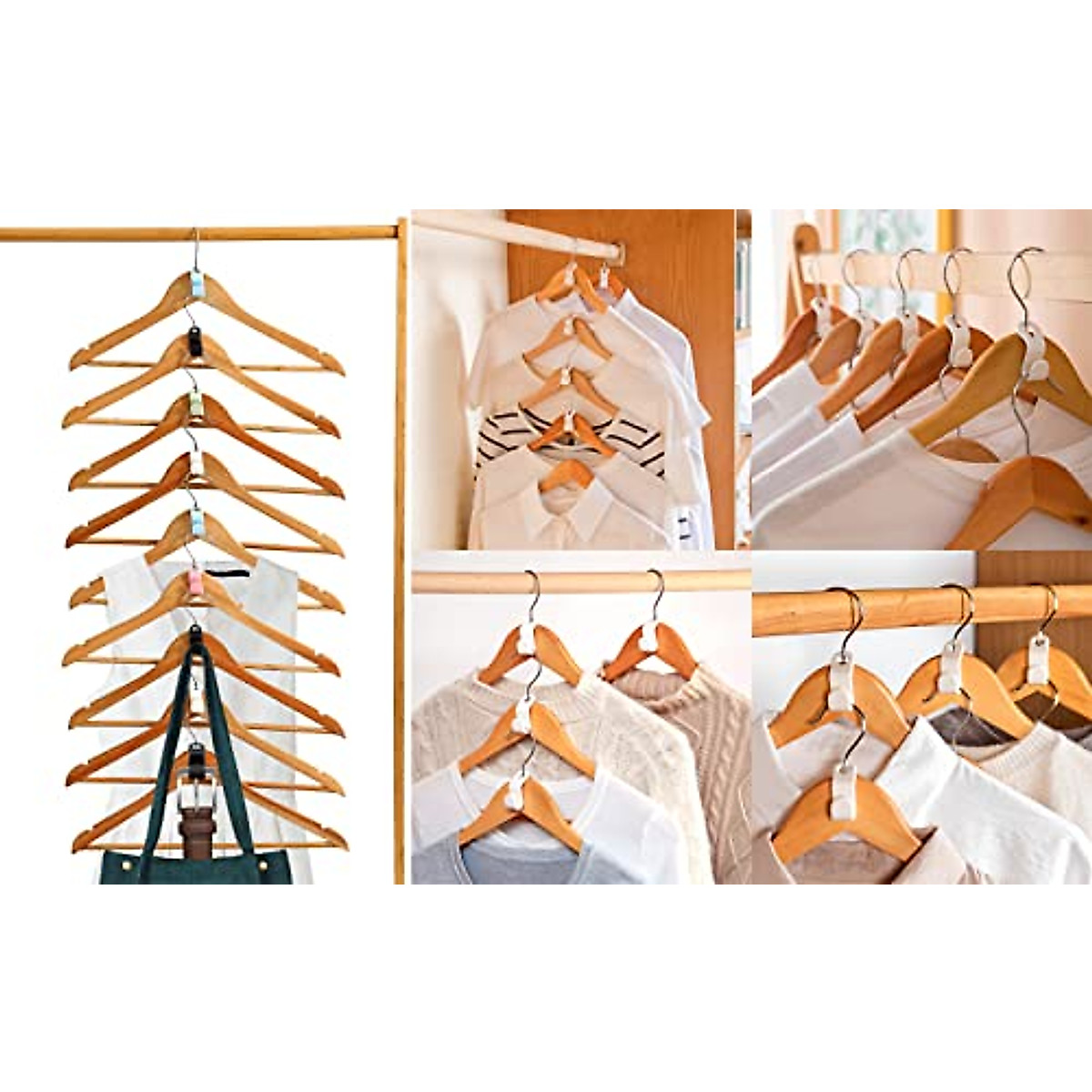 HOLLIHI 60 Pcs Clothes Hanger Connector Hooks,Plastic Cascading Hanger Hooks Extender Clips,Wardrobe Clothing Hangers Connection Hooks for Organizer Closet Cabinet Space Savers Hangers, White