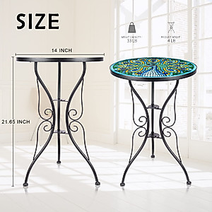 VCUTEKA Patio Side Table Outdoor Accent Table Bistro Coffee Table Plant End Table Small Porch Table Indoor Peacock