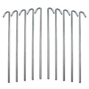 Tent Stakes For Outdoor Camping Heavy Duty Metal, Galvanized Rust-Free Yard Stakes, 10 Garden Edging Fence Hook | Garden Stakes For Gardening & Canopies, Tent Pegs - By Ram-Pro
