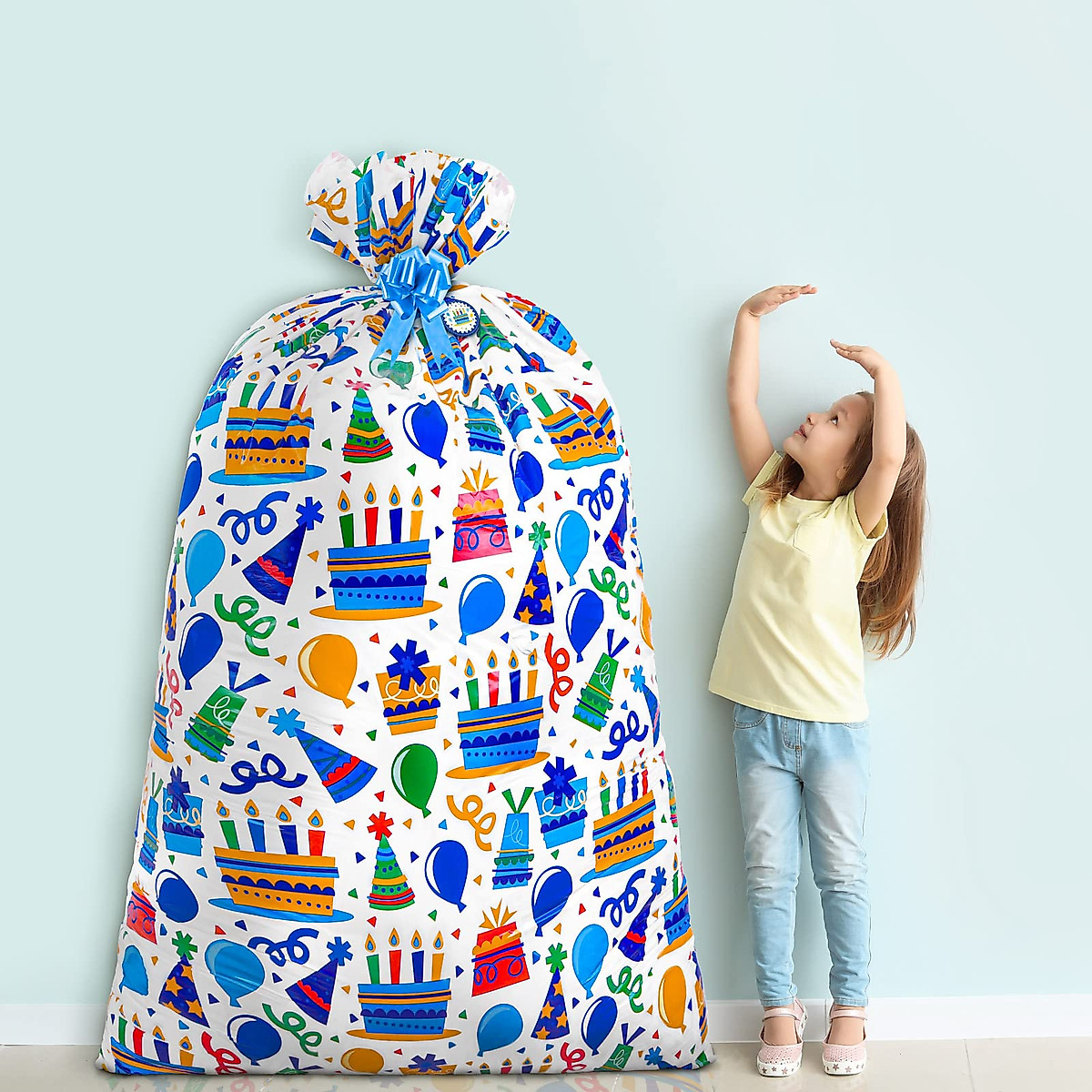 MIMIND 2 Pieces Large Plastic Birthday Gift Bags 36 x 56 Inches Giant Gift Wrap Bags Large Birthday Present Wrapping Bags with Rope, Tag, Pull Bow for Birthday Party, Baby Shower, Christmas