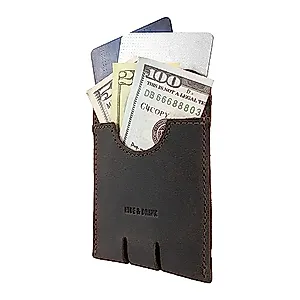 Hide & Drink, Business Push Card Holder, Minimalist Cash Organizer Handmade from Full Grain Leather - Bourbon Brown