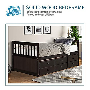 Harper & Bright Designs Twin Captain's Bed Storage Daybed with Trundle and Drawers for Kids Teens and Adults, Espresso