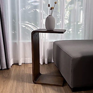 COZYMATIC Carlisha C-Shaped End Table Sofa Table Coffee Table Solid Wood Frame for Living Room Side Table for Bedroom, Walnut Brown