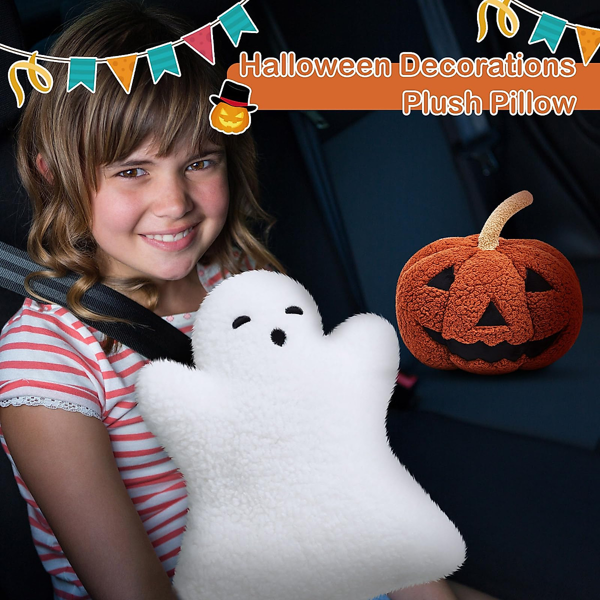 Poen 2 Pcs Halloween Pillows Pumpkin Pillow Halloween Shaped Throw Pillows Halloween Decorative Pillows Halloween Decor for Holiday Party Gift Sofa Bed Cushion