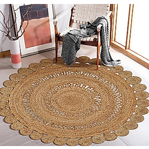 Limecasa,Hand Woven Farmhouse Jute Area Rug 3 Ft Round Natural Yarn, Rustic Vintage Beige Braided Reversible Rug, Eco Friendly Rugs for Bedroom, Kitchen, Living Room, Farmhouse 100% Jute Rug