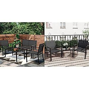 Greesum 4 Pieces Patio Furniture Set, Outdoor Conversation Sets, Lawn, Garden, Poolside & 3 Pieces Patio Furniture Set Outdoor Conversation Textilene Fabric Chairs, Garden, Balcony, Poolside