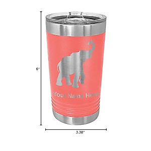 LaserGram 16oz Vacuum Insulated Pint Tumbler, Indian Elephant, Personalized Engraving Included (Coral)