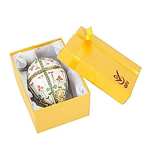 QIFU-Hand Painted Enameled Faberge Egg Style Decorative Hinged Jewelry Trinket Box Unique Gift for Home Decor