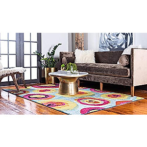 Unique Loom Lyon Collection Colorful Modern Abstract Floral Area Rug, 4 x 6 Feet, Blue/Yellow