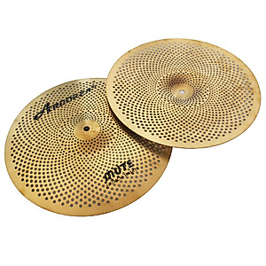 Arborea Low Volume Hi Hat Cymbals 14 inches Practice Hi Hats Cymbal Set Golden Silent High Hat Cymbals For Drums