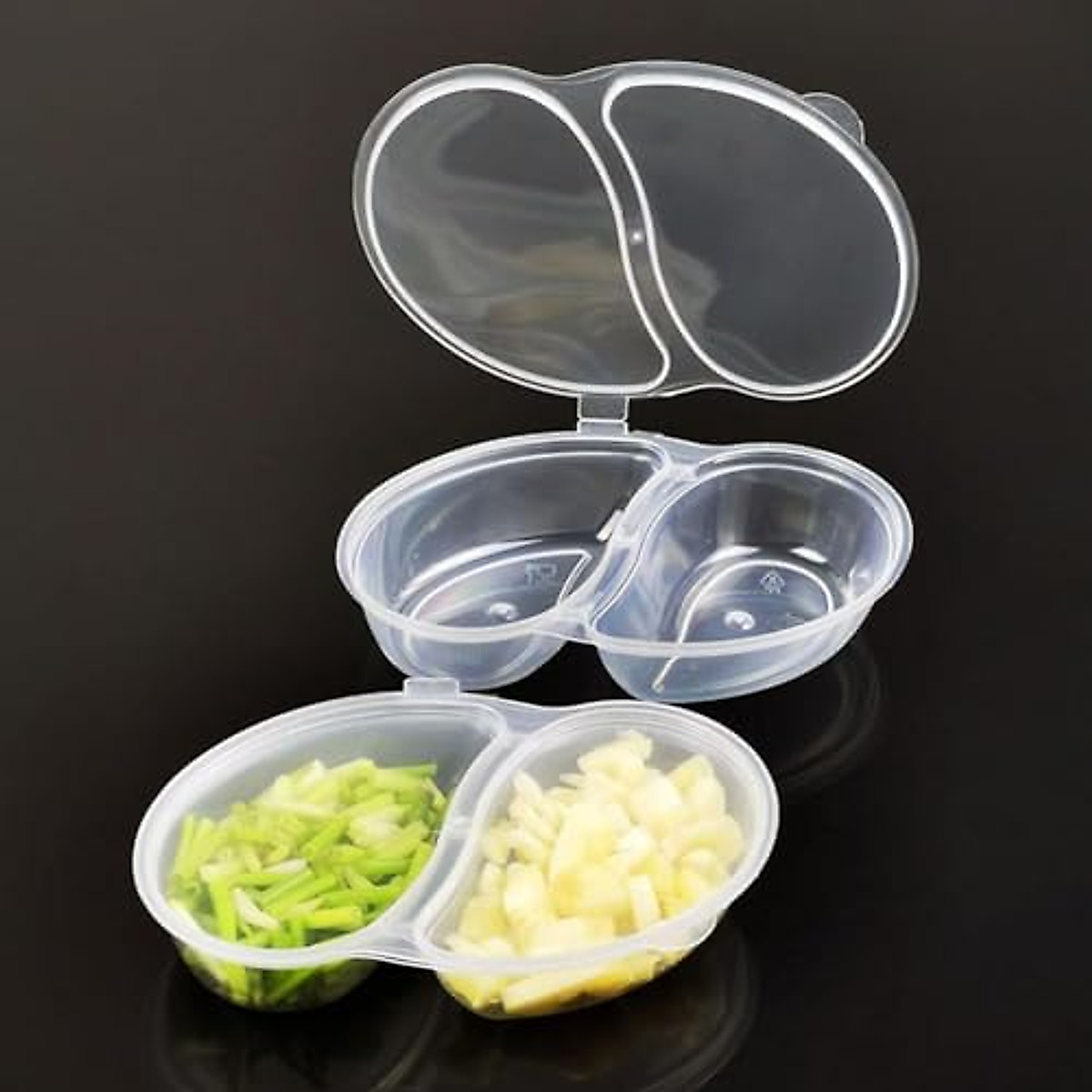 Double Compartment Condiment Container,2 Compartment Snack Containers with Lids,Small Food Storage Containers,Double Compartment Snack Containers for to-go Sauce, Sampling, Travel Snack (Round 150ml)