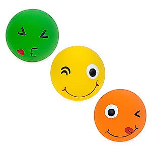 CHIWAVA 3 Pack 2.7'' Latex Squeaky Dog Toy Ball Smiley Face Round Balls Interactive Fetch Play for Medium Dogs