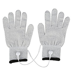 Massage Gloves, Conductive Glove, 1 Pair Conductive Electrode Massage Gloves with Electrode Pads Wires for Beauty Care Equipment (M)