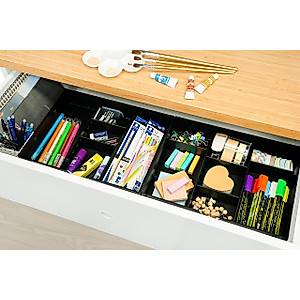 CAXXA 3 Slot Drawer Organizer with Two Adjustable Dividers - Junk Drawer Storage for Office Desk Supplies and Accessories, Black (1 Pack)
