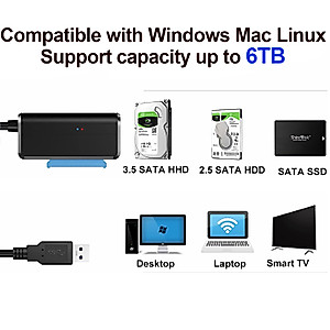 EYOOLD SATA to USB Adapter, High-Speed Data Transfer External Hard Drive Adapter, Data Recovery Converter Compatible with 2.5" and 3.5" SSD, HDDs Includes 12V/2A Power Adapter