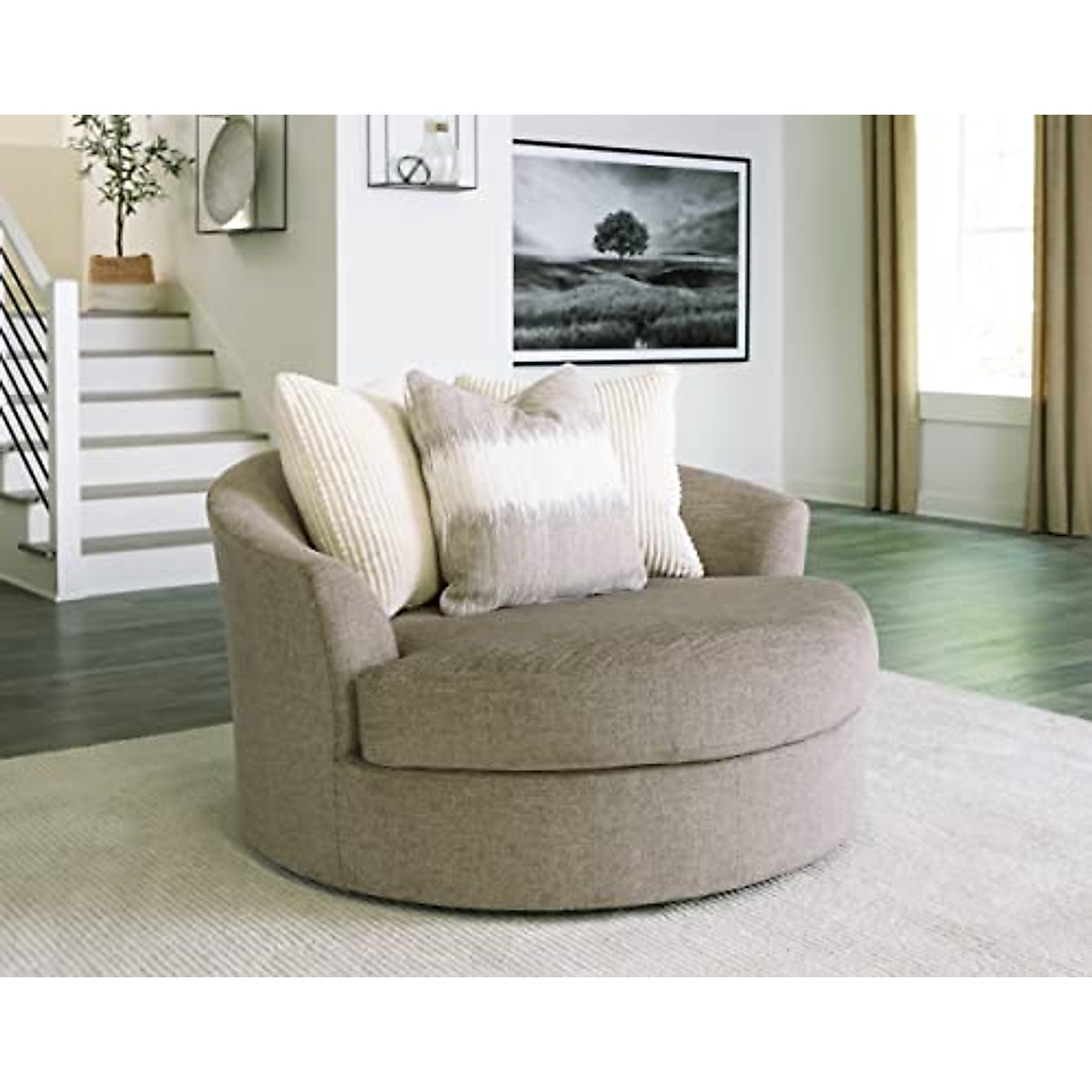 Signature Design by Ashley Creswell Transitional Round Upholstered Oversized Swivel Accent Chair, Gray