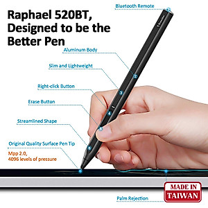 RENAISSER Raphael 520BT Stylus Pen for Surface, Bluetooth for Remote Control, Designed in Houston, Made in Taiwan, 4096 Levels of Pressure Sensitivity, Magnetic Attachment, Rechargeable