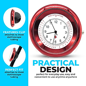 Nurse Stethoscope Watch - Lightweight Metal Frame- Attaches Directly to Stethoscope for All Medical Professionals - Red
