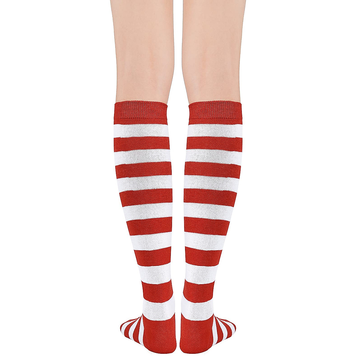 Womens Striped Socks Knee High Socks Costume Accessory Over Knee Stockings 1 Pack Red White