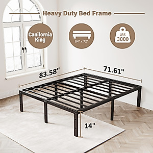 AGXI King Bed Frame, 14 Inch King Size Bed Frame with Stable Metal Support and Under bed Storage King Platform Bed Frame No Box Spring Needed Heavy Duty Steel Slat Easy Assembly, Noise-Free