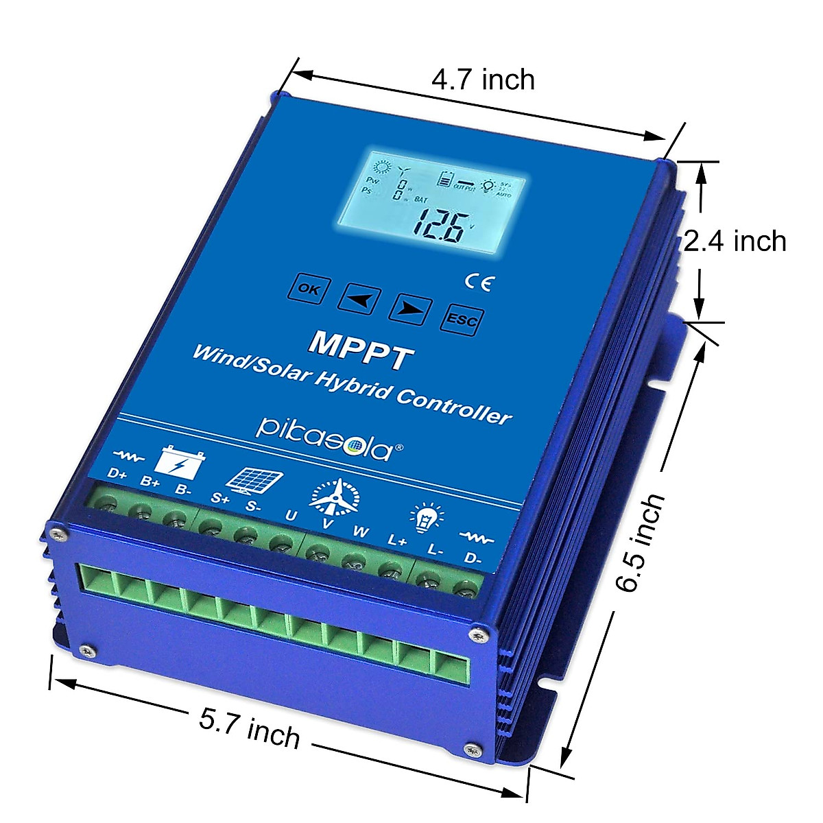 PIKASOLA 1400W Off Grid with Unloader Hybrid Wind Solar Controller Auto 12/24V Battery MPPT Charge Boost Float of max 800w Wind Turbine Generator 600w Solar Panel Home Street Light Controller