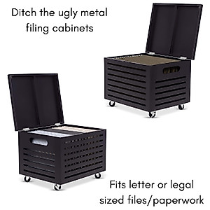 BIRDROCK HOME Rolling File Storage Organizer Box with Lid (NEW VERSION) - Bamboo - Decorative Wood Hanging Filing & Storage Office Box - Letter or Legal - Strong Durable - Toys Blankets - Cafe Noir