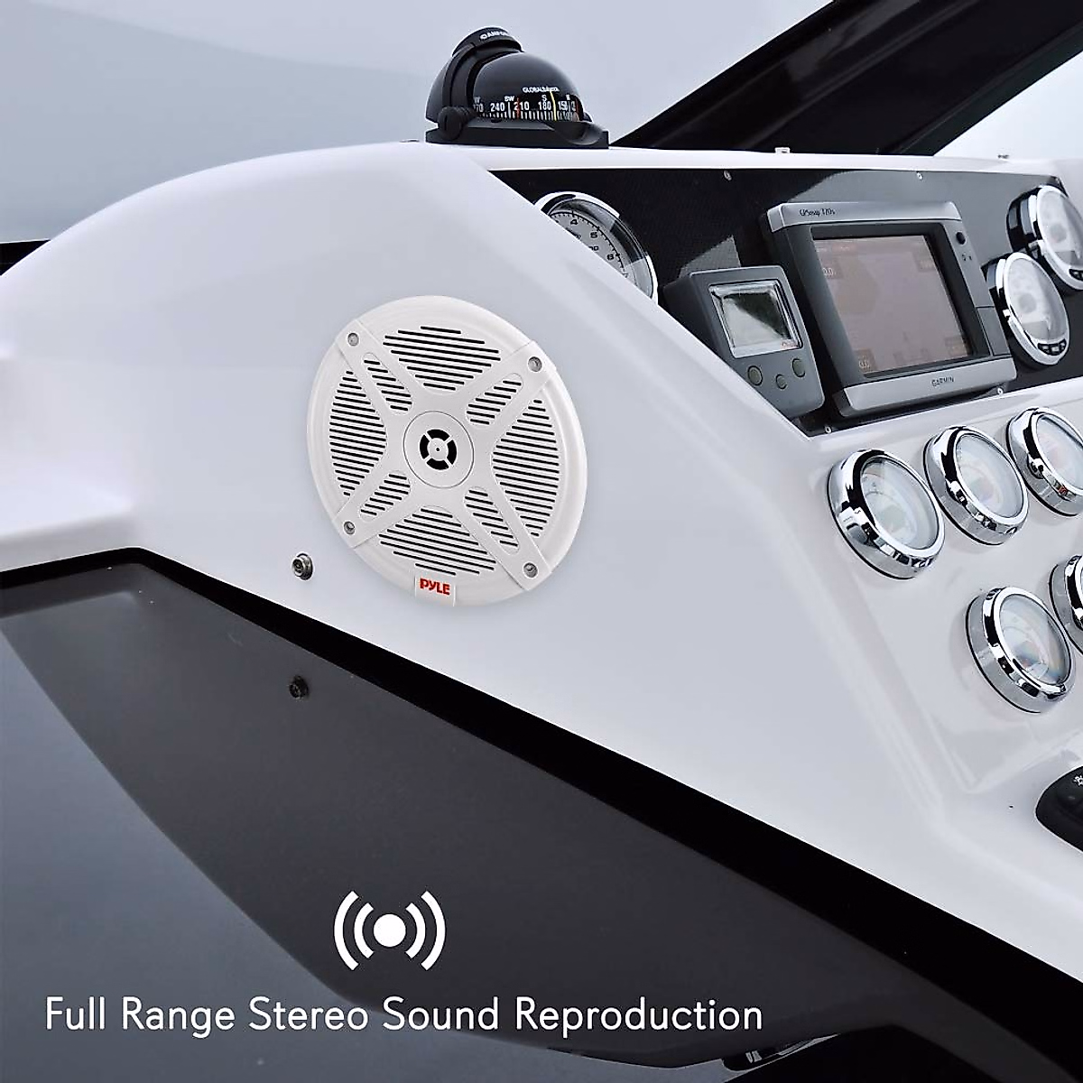 Pyle 6.5 Inch Dual Marine Powered Speakers - Waterproof and Bluetooth Compatible Amplified Speaker with Wireless Streaming and 600 Watt Power - 1 Pair - PLMRF65MW (White)