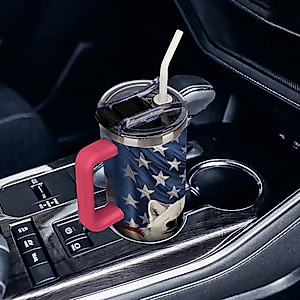 Patriotic Wolves 40 Oz Stainless Steel Cup Travel Tumbler with Handle and Straw Lightweight Coffee Mug for Home Office
