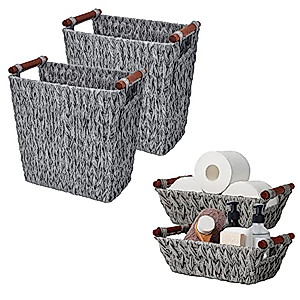 GRANNY SAYS Bundle of 2-Pack Woven Wastebasket for Organizing & 2-Pack Woven Storage Baskets for Bathroom