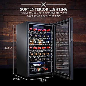 Ivation 34 Bottle Compressor Wine Cooler Refrigerator w/Lock | Large Freestanding Wine Cellar For Red, White, Champagne or Sparkling Wine | 41f-64f Digital Temperature Control Fridge Glass Door Black