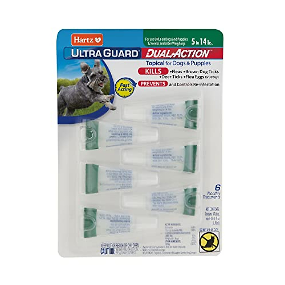 Hartz UltraGuard Dual Action Flea & Tick Topical Dog Treatment and Flea and Tick Prevention, 6 Months, 5-14 Pound Dogs 6-count(Pack of 1)