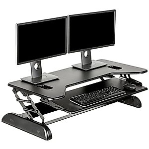 Vari - VariDesk Cube Plus 40 – Two-Tier Cubicle Standing Desk Converter for Dual Monitors – 9 Height Adjustable Settings with Spring-Assisted Lift and Dual Handles – Fully Assembled, Black