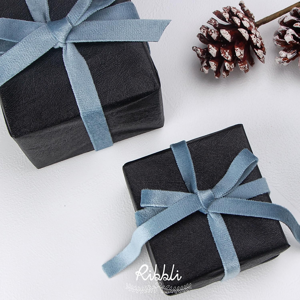 Ribbli Light Dusty Blue Velvet Ribbon Double Faced 3/8 Inch 10-Yard Spool Light Dusty Blue Ribbon Use for Christmas Tree Ornaments Gift Wrapping Wreath Decoration Wedding Boutonnieres