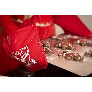 Christmas Gift for Mom Grandma, Potholder with Pocket, Holiday Baking Gift, Cookie Pot Holder Set, Red Oven Mitt, Pack of 2