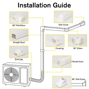 GUEQUITLEX 3" W 16.1 Ft Line Set Cover Kit for Mini Split Air Conditioner Decorative PVC Line Cover Kit for Central Air Conditioner Mini Split AC Cover for Outside Heat Pumps Tubing Cover