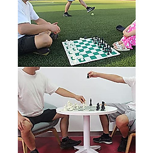 BOYISUNG Tournament Chess Set Weighted Staunton Pieces and 20"x20"in Vinyl Foldable Board Easy for Packing and Traveling Classic Plastic Black Board Long Canvas Bag Ａ4