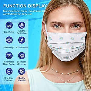 50 Pcs Disposable Face Masks, 3 Ply Cotton Face Mask, Adjustable Ear loops For Face Protection, Breathable Single Use Clearance Face Masks (50 Count (Pack of1), Flower Blue)