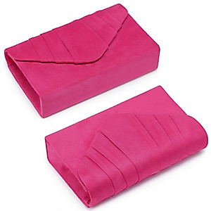 Dasein Womens Evening Bag Velvety Pleated Envelope Clutch Handbag Wedding Party Bridal Purse (Rose)